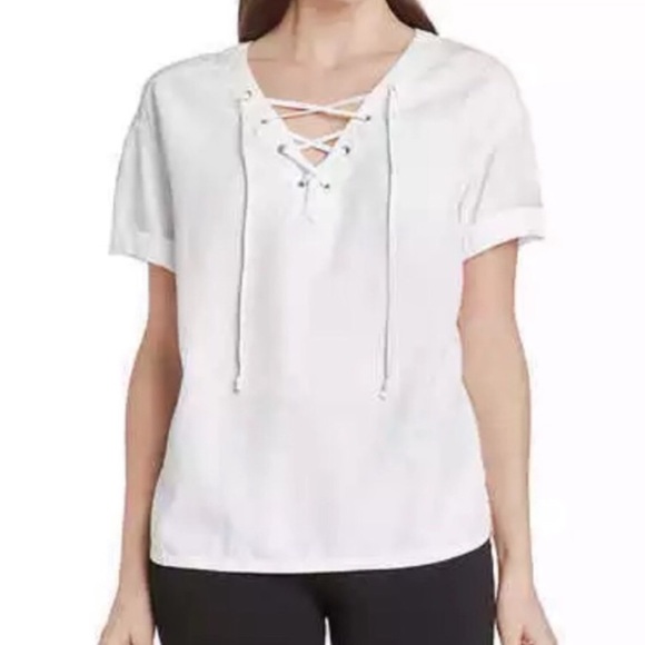 Matty M | Tops | Nwt Matty M White Short Sleeve Lace Up Top A3 | Poshmark